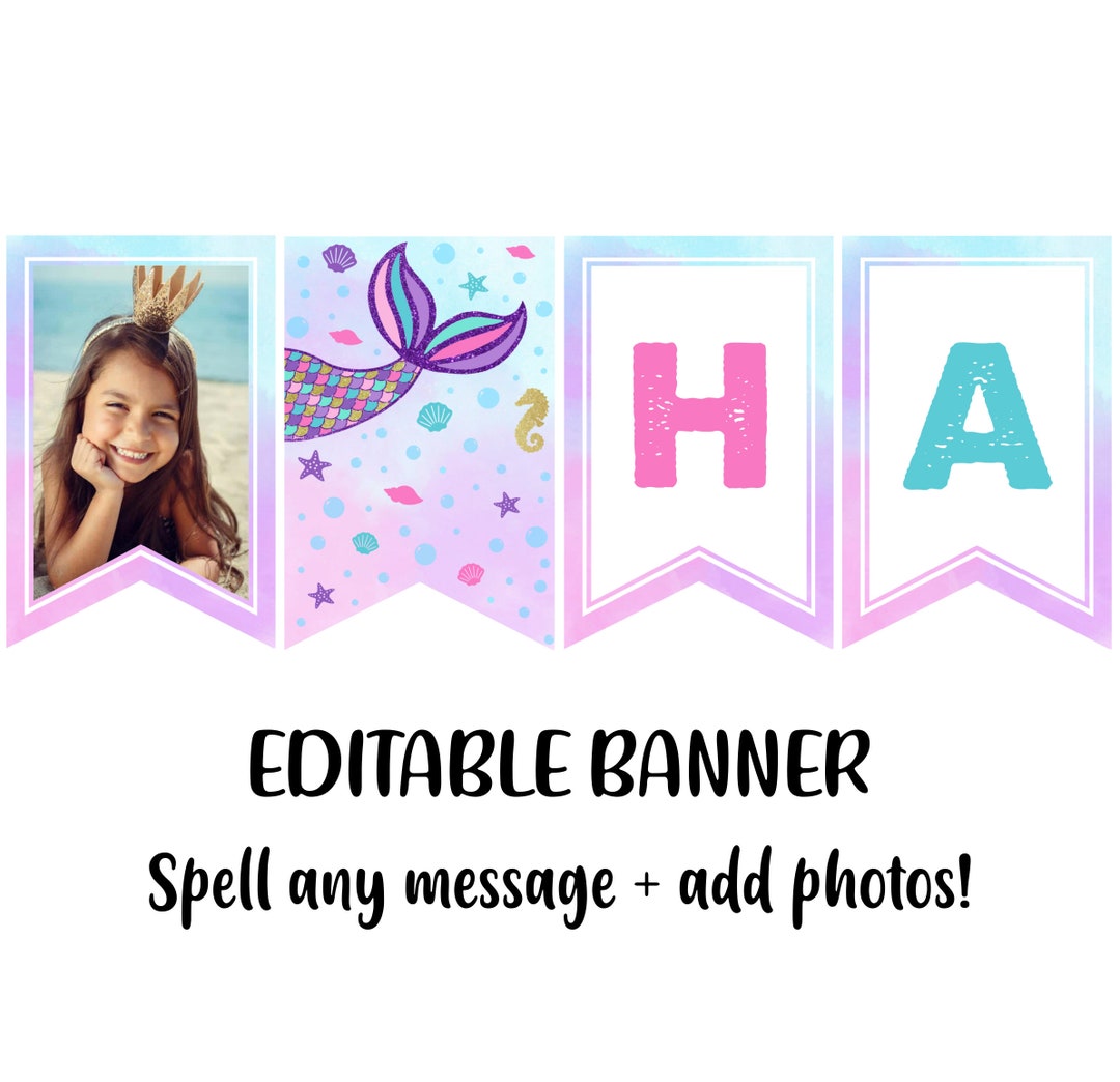 Editable Mermaid Banner, Mermaid Birthday Banner, Mermaid Birthday ...
