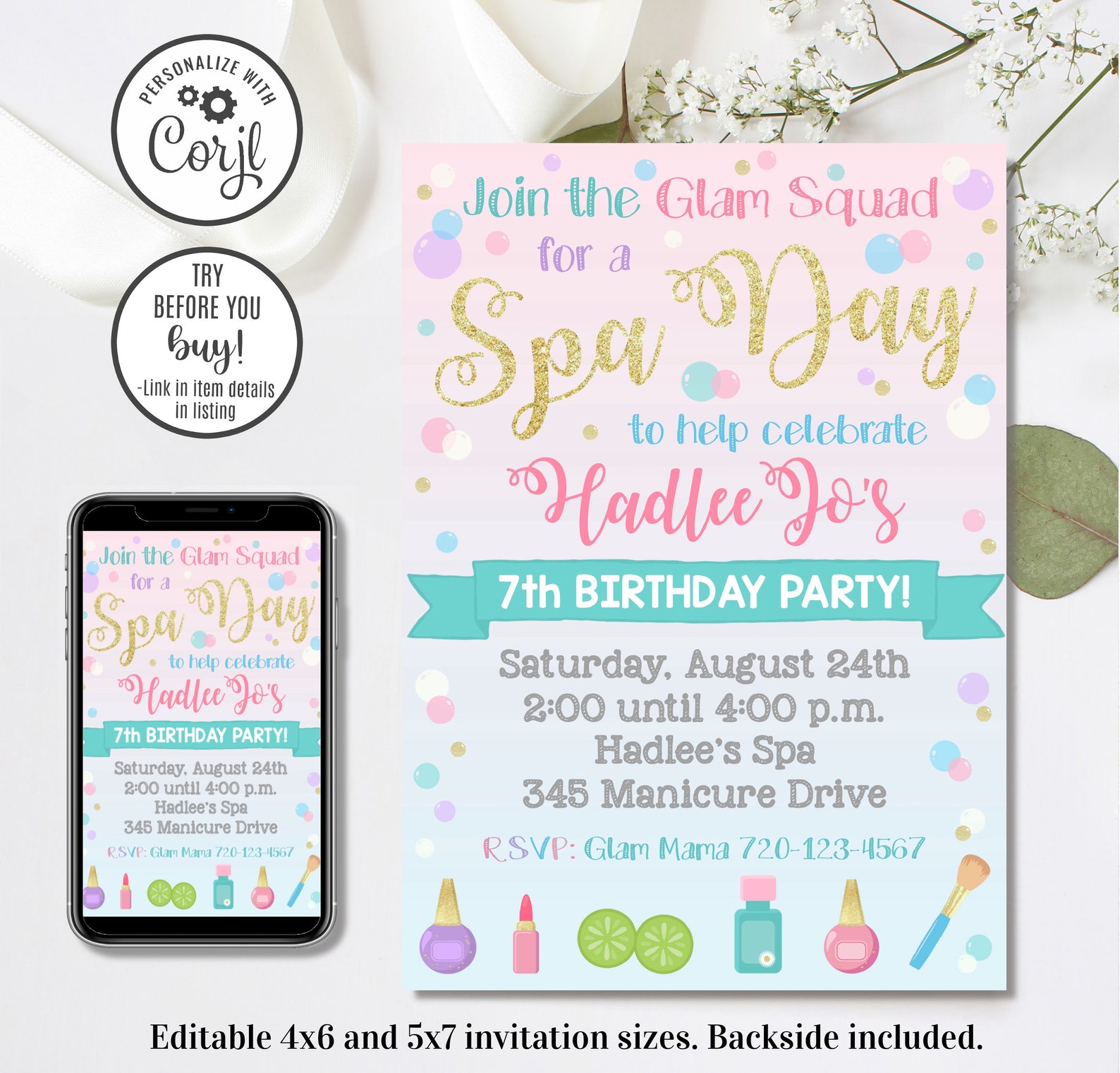Editable Spa Birthday Invitation Spa Invitation Glam Squad - Etsy