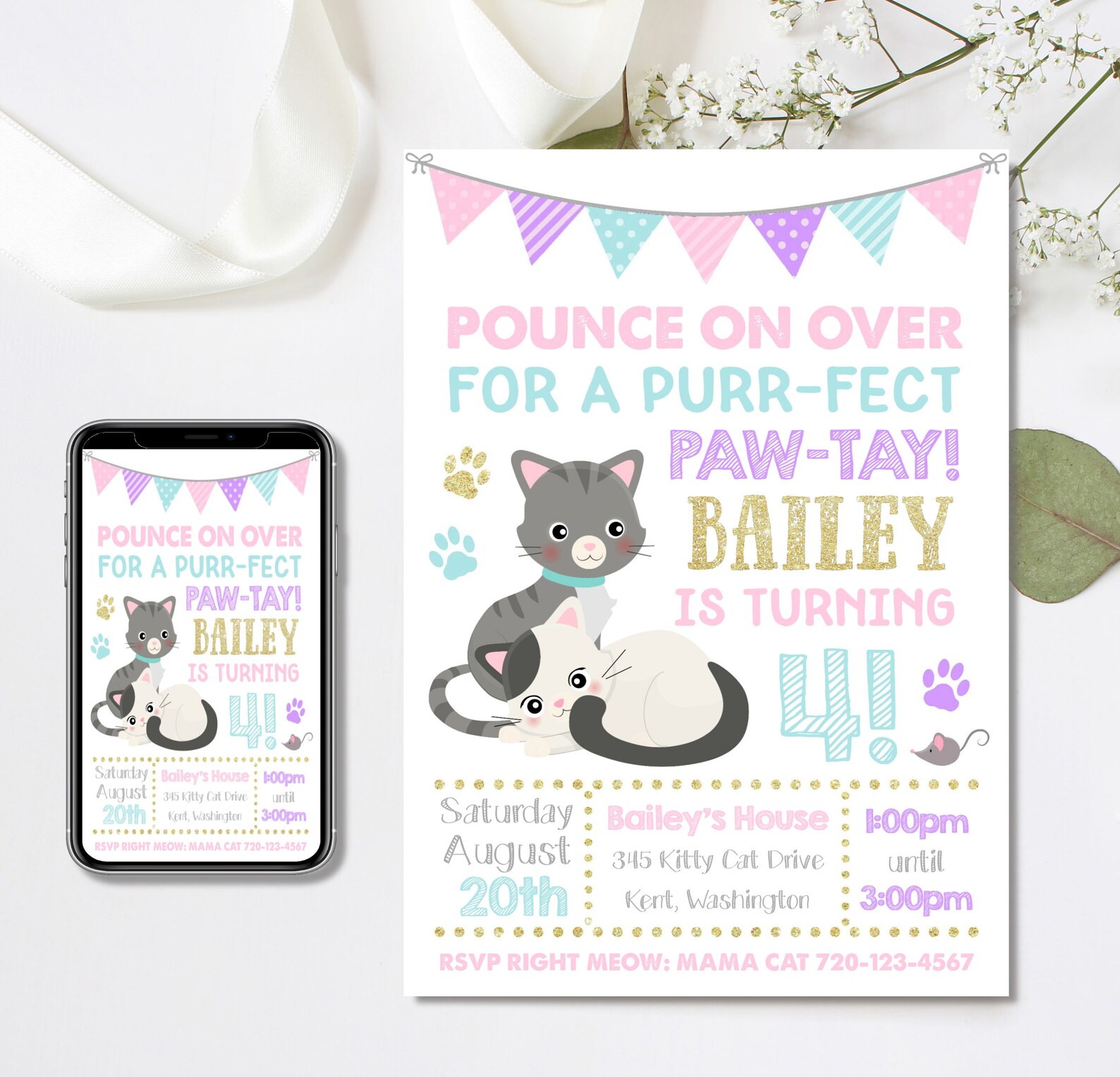 Editable Kitten Invitation Kitten Birthday Invitation - Etsy
