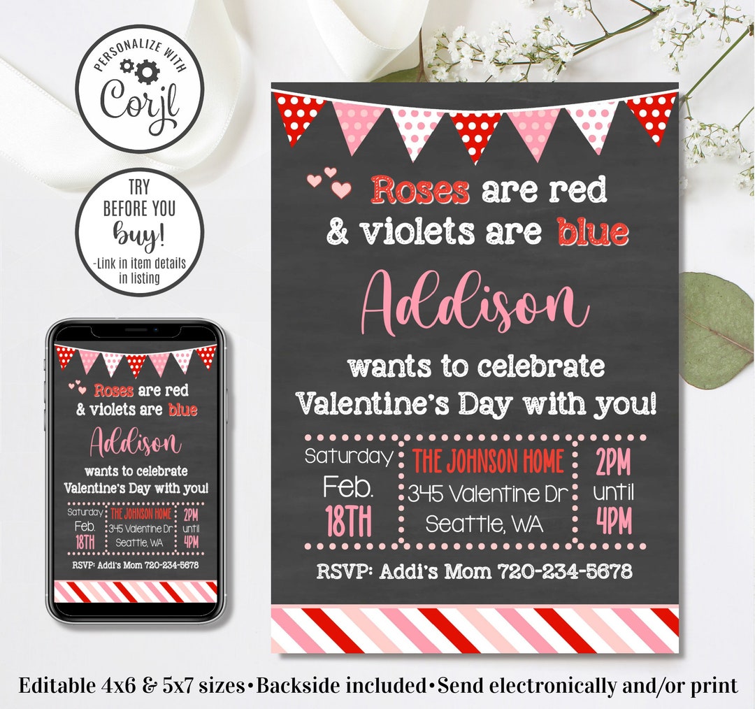 Editable Valentine's Day Invitation, Valentine Invitation, Sweetheart ...