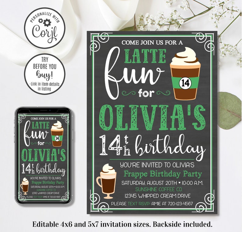Editable Coffee Birthday Invitation Coffee Invitation Latte Etsy