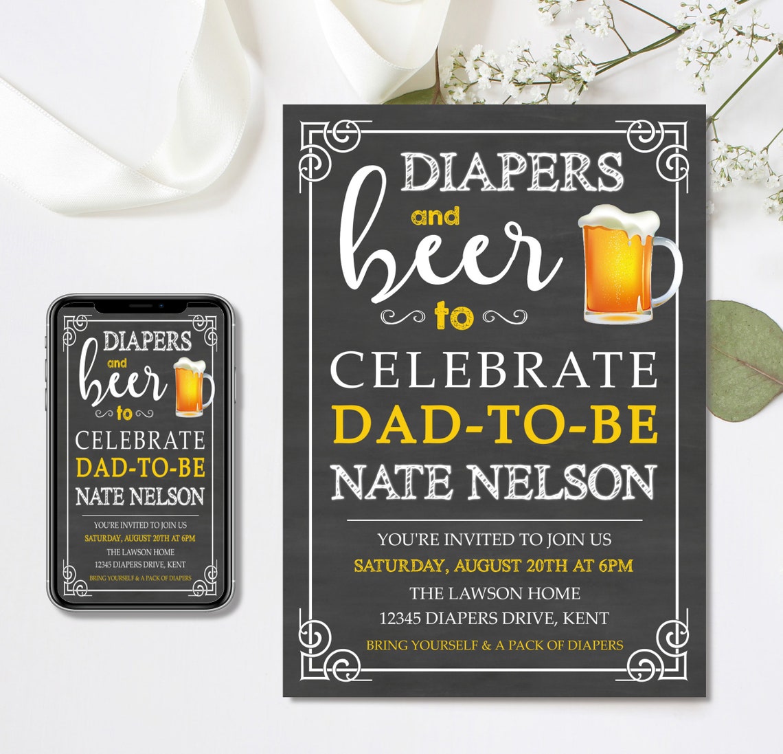Editable Diapers and Beer Invitation Dad Baby Shower - Etsy