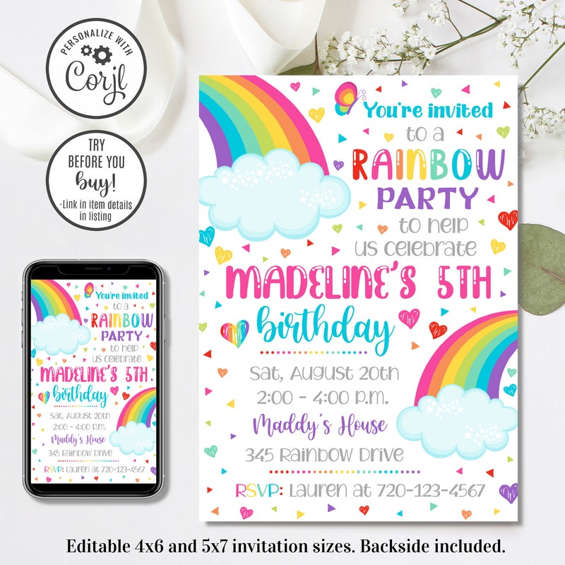 Rainbow Invitations - Etsy