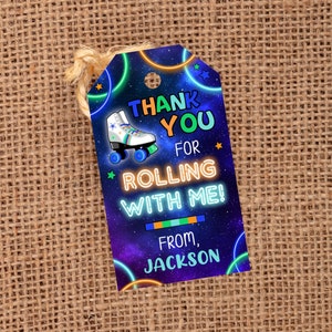 Editable Glow Skating Tag, Roller Skate Party Favor Tags, Glow Skating ...
