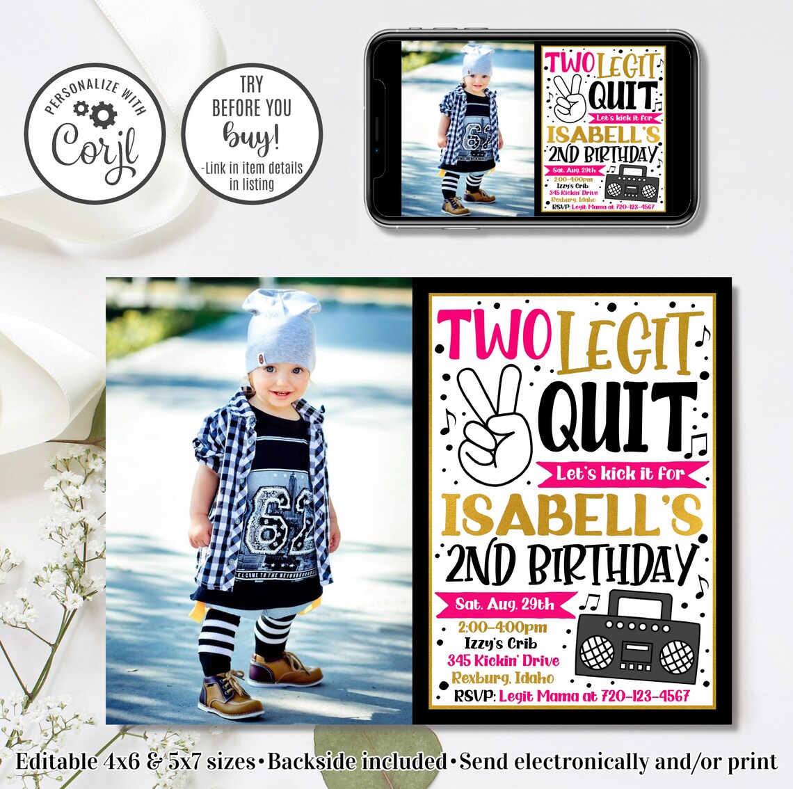 Editable Two Legit to Quit Girl Two Legit Birthday - Etsy