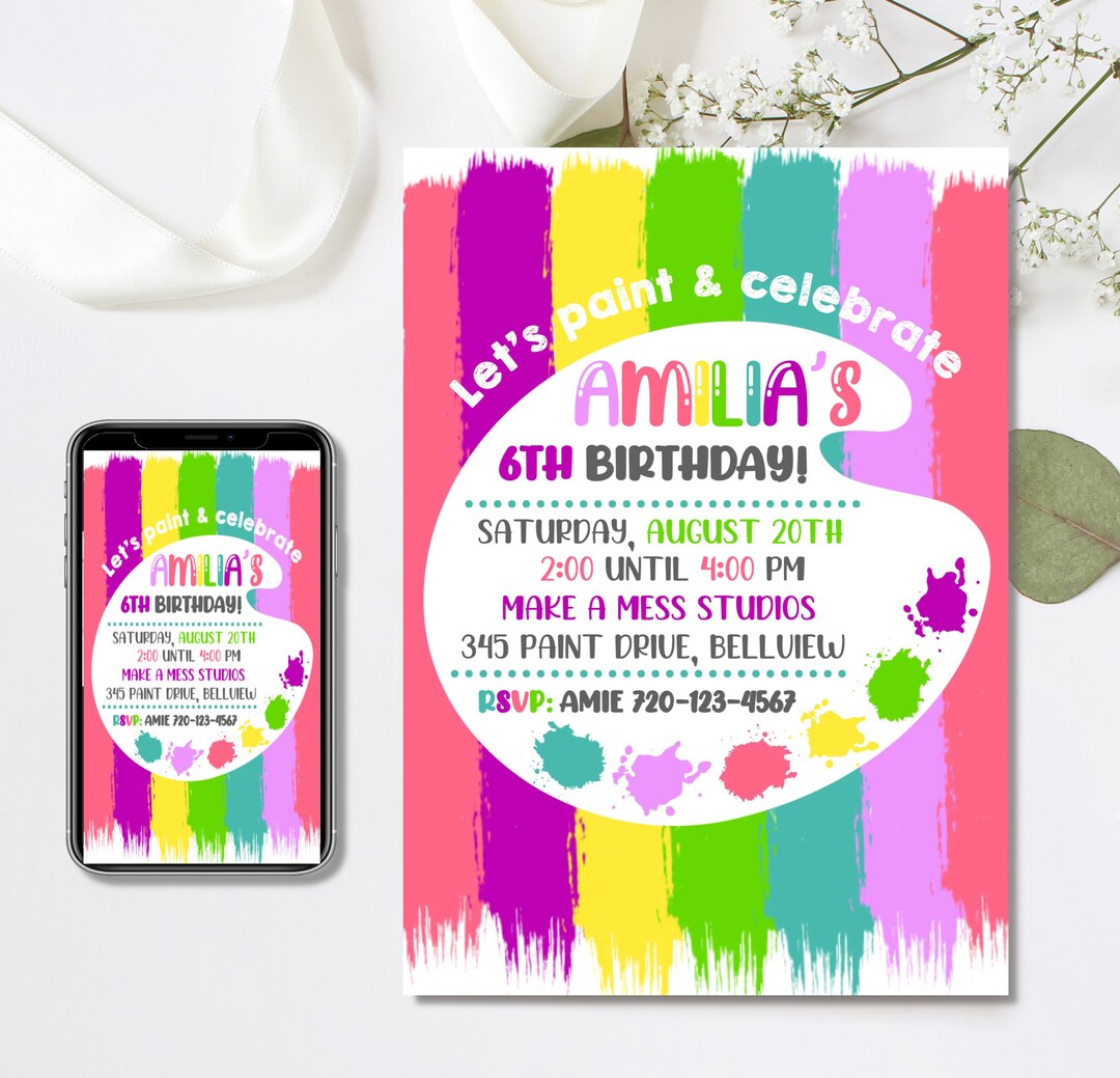 Editable Paint Invitation, Paint Party, Paint Birthday Invitation, 4x6 ...