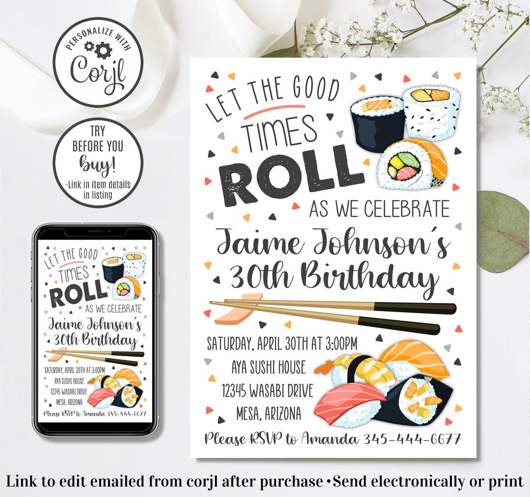 Editable Sushi Invitation, Sushi Birthday Invitation, Adult Invitation ...