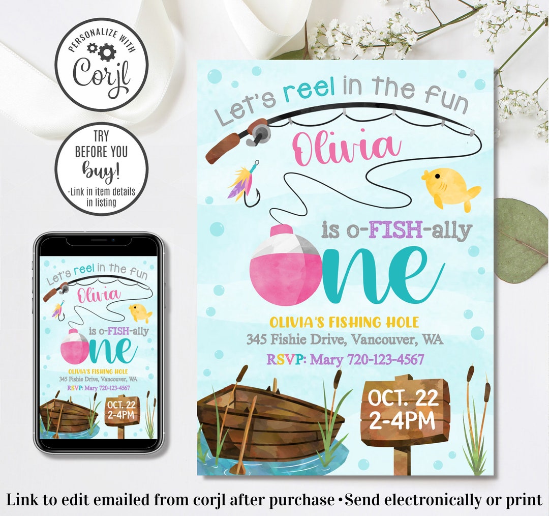 Editable Fishing Invitation, Girl Fishing Birthday Invitation, Fish ...