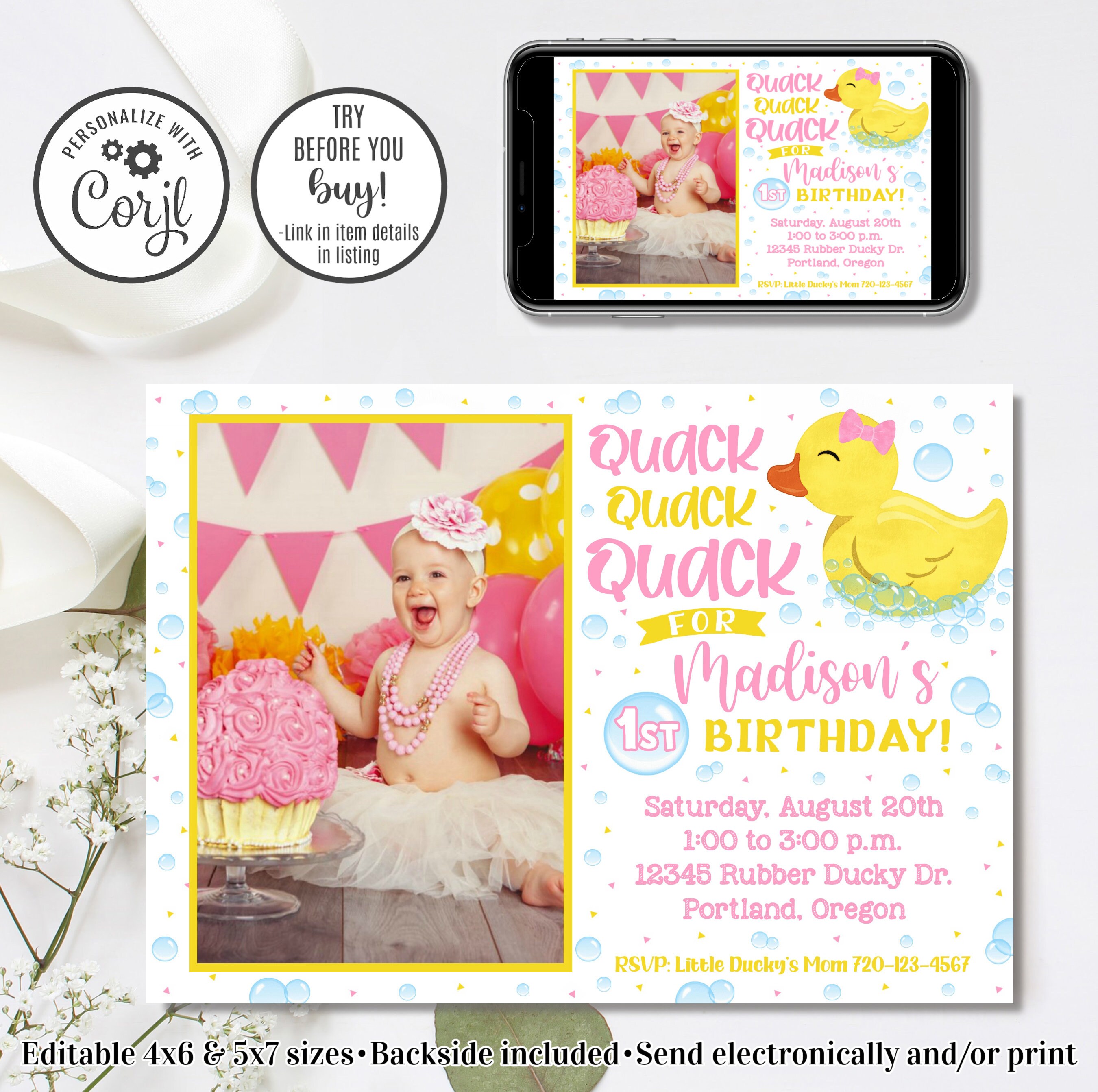 Editable Rubber Duckie Invitation, Duck Birthday Invitation, Duckie ...