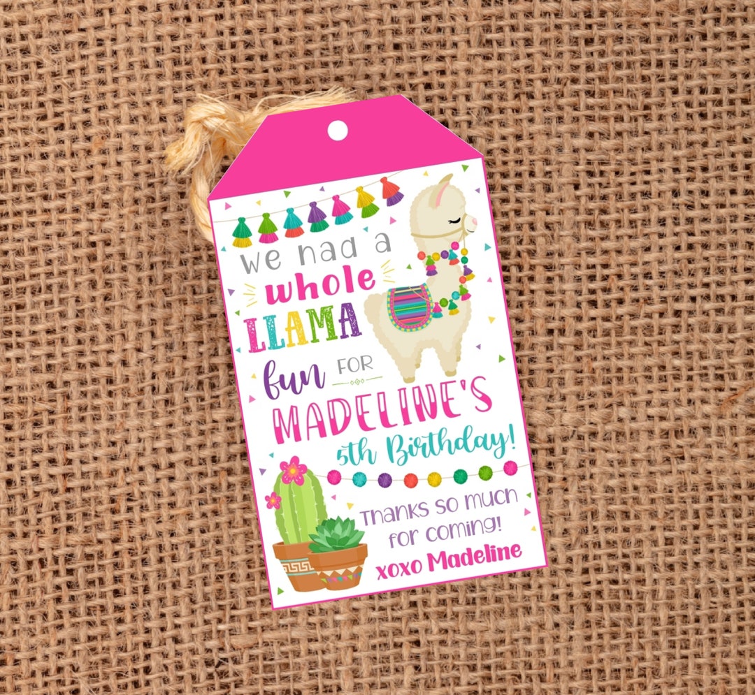 Editable Llama Tag, Llama Party Favor Tags, Llama Birthday Tag ...