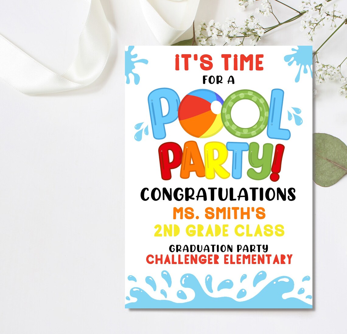 Editable Goodbye School Hello Pool Invitation, Pool Party Invitation ...