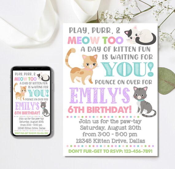 Editable Kitten Invitation Kitten Birthday Invitation - Etsy