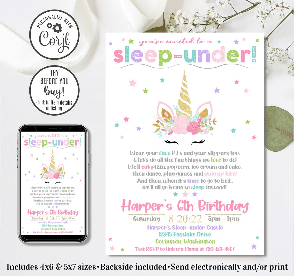 Editable Sleep-under Invitation, Sleep Under Birthday Invitation ...