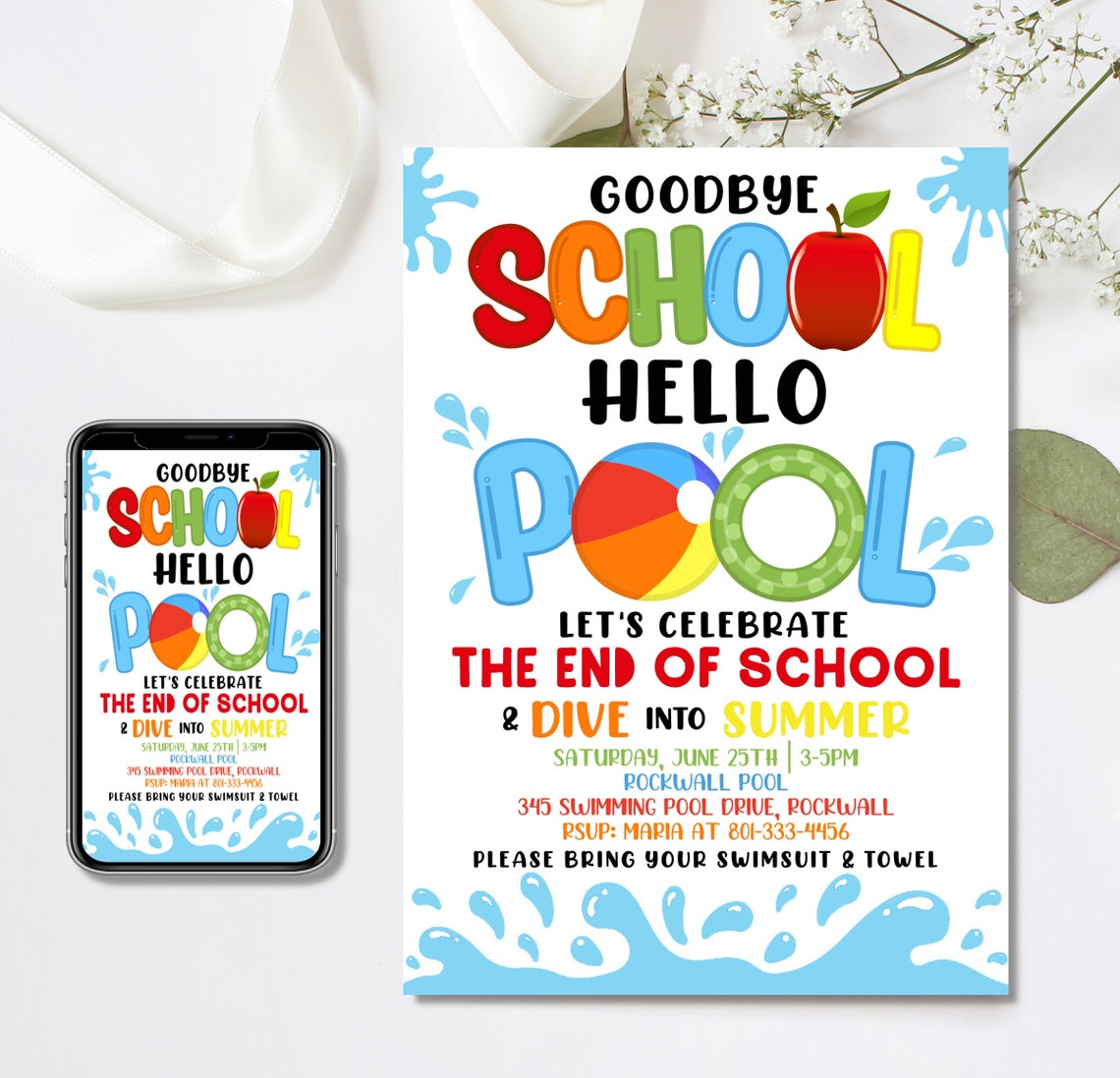 Editable Goodbye School Hello Pool Invitation Pool Party | Etsy