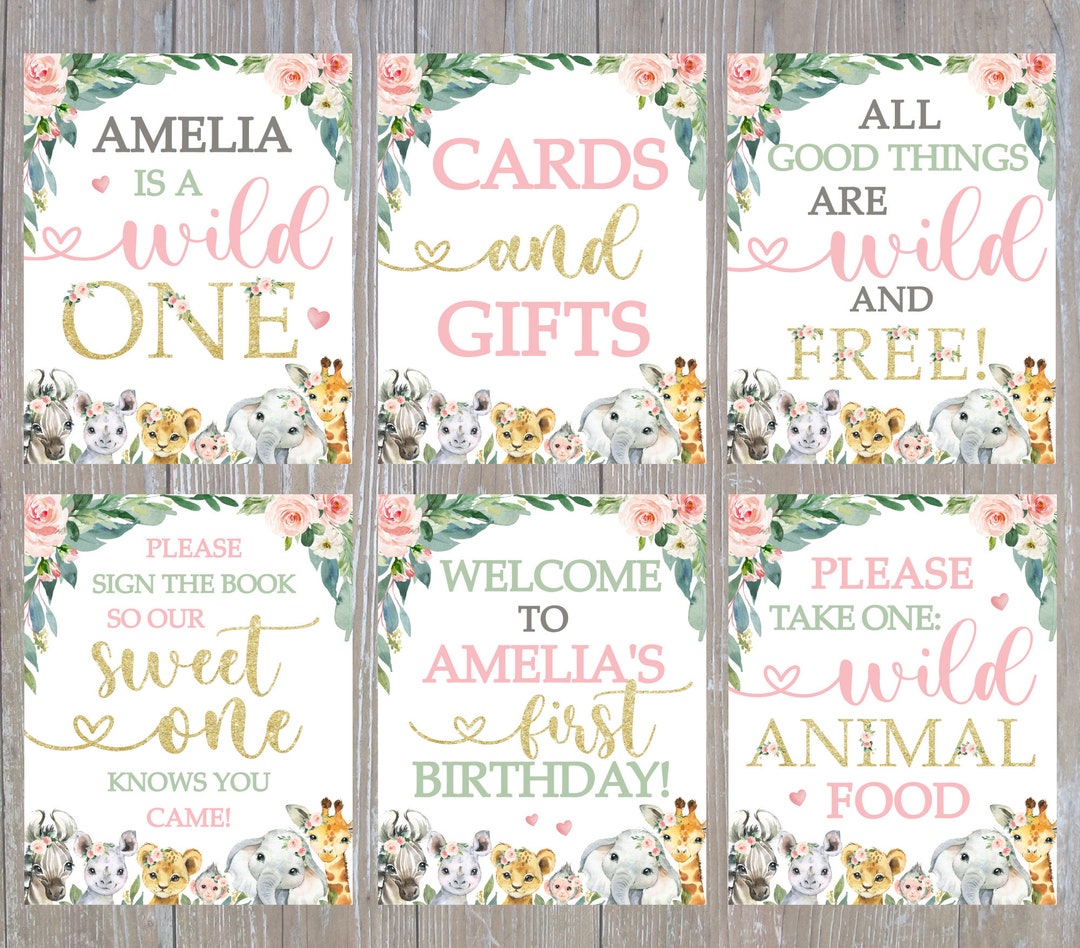 Editable Safari Party Signs, Wild One Birthday Signs, Jungle Animals ...