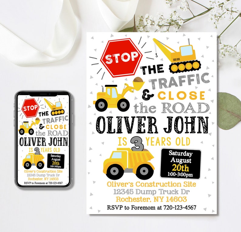 Editable Construction Invitation Construction Birthday | Etsy