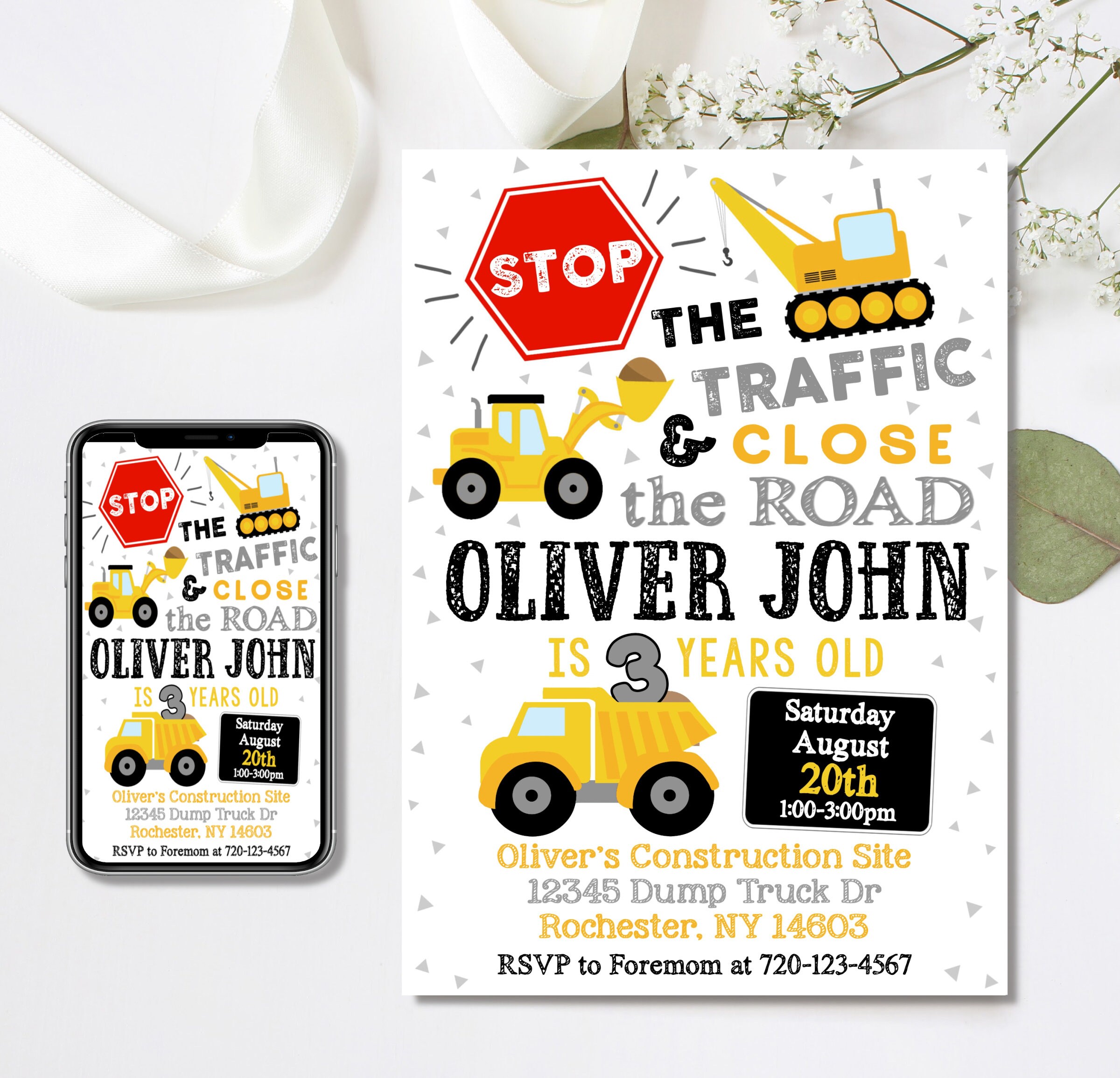 Editable Construction Invitation Construction Birthday | Etsy