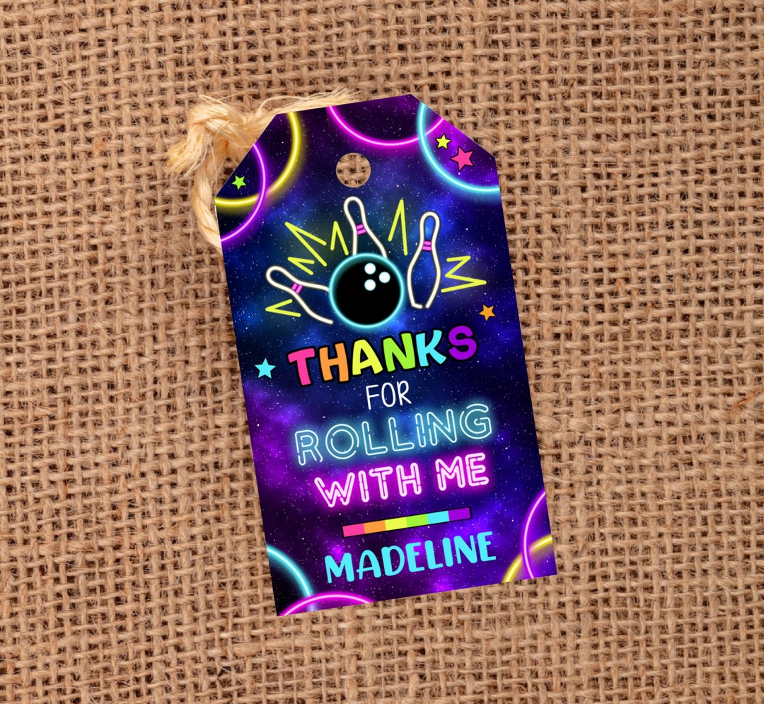 Editable Glow Bowling Tag, Bowling Party Favor Tags, Glow Bowling ...