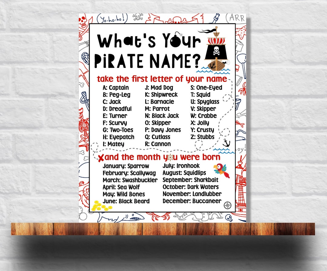 What's Your Pirate Name Printable, Pirate Name Game, Pirate Birthday ...