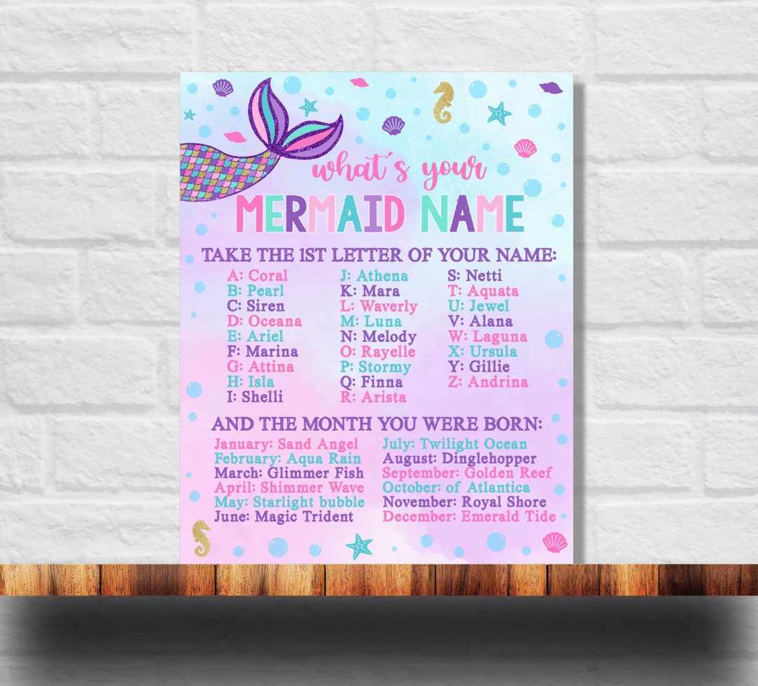 What's Your Mermaid Name Printable, Mermaid Name Game, Mermaid Birthday ...