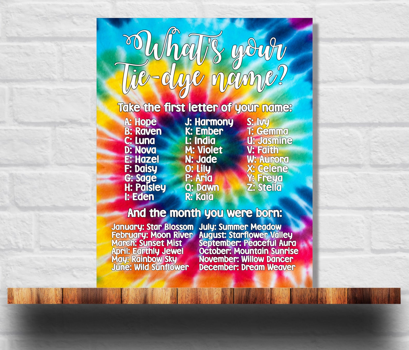 What's Your Tie Dye Name Printable, Tie Dye Name Game Instant Download ...