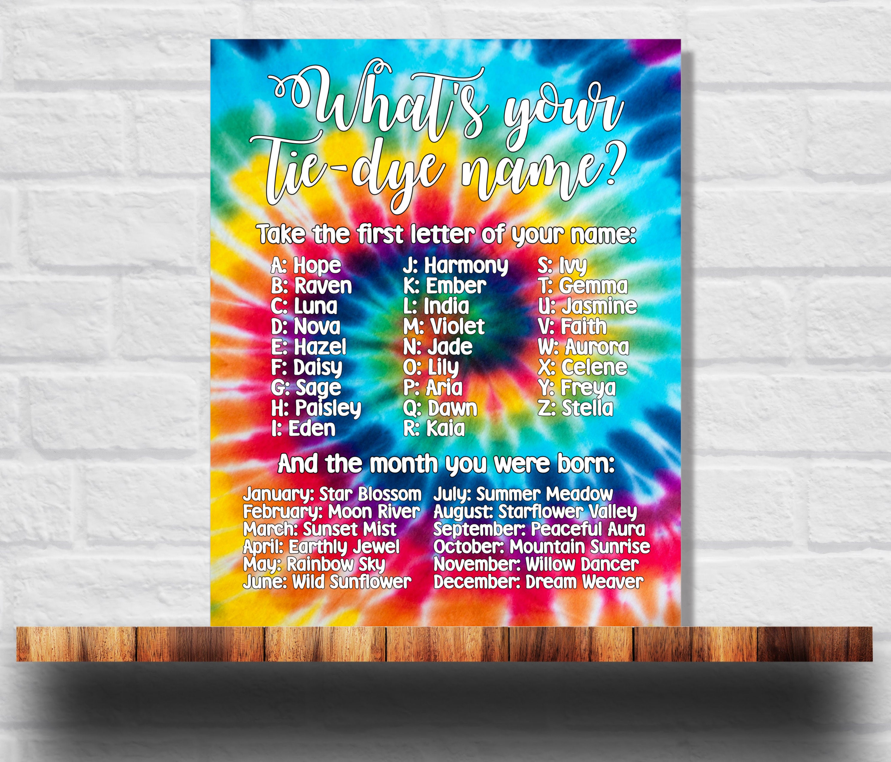 What's Your Tie Dye Name Printable, Tie Dye Name Game Instant Download ...