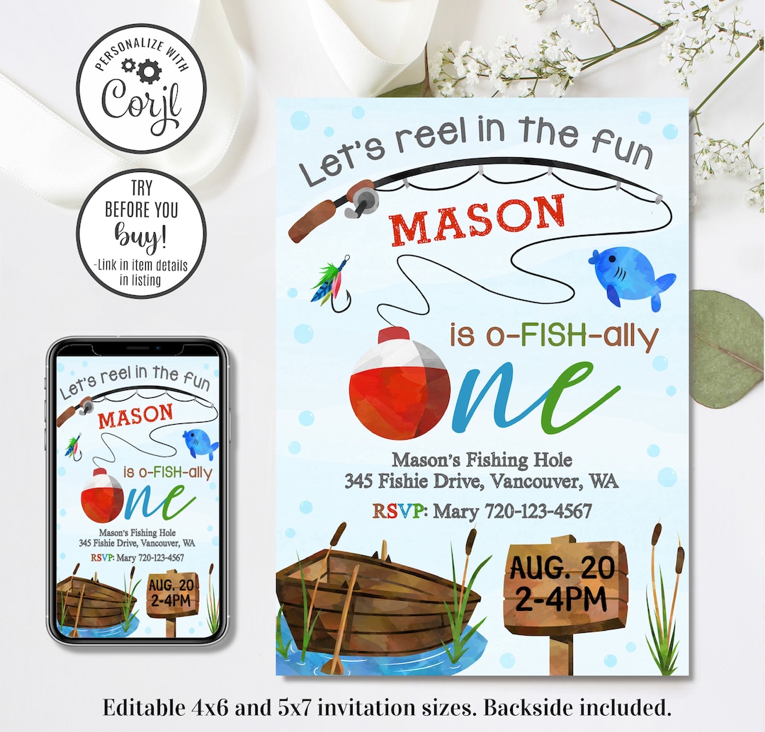 Editable Fishing Invitation, Fishing Birthday Invitation, Fish ...