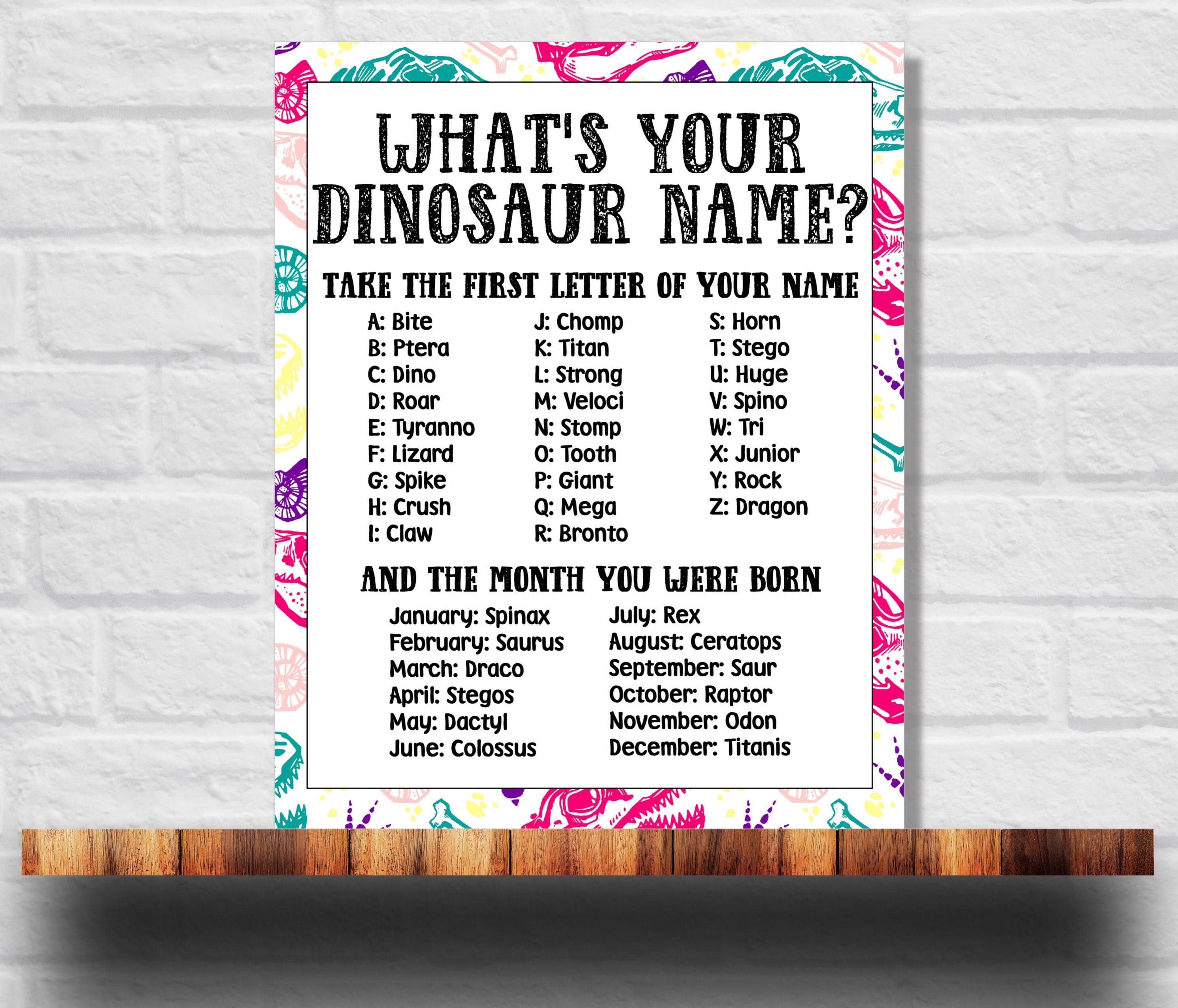 What&#039;s Your Dinosaur Name Printable, Dinosaur Name Instant Download - Etsy