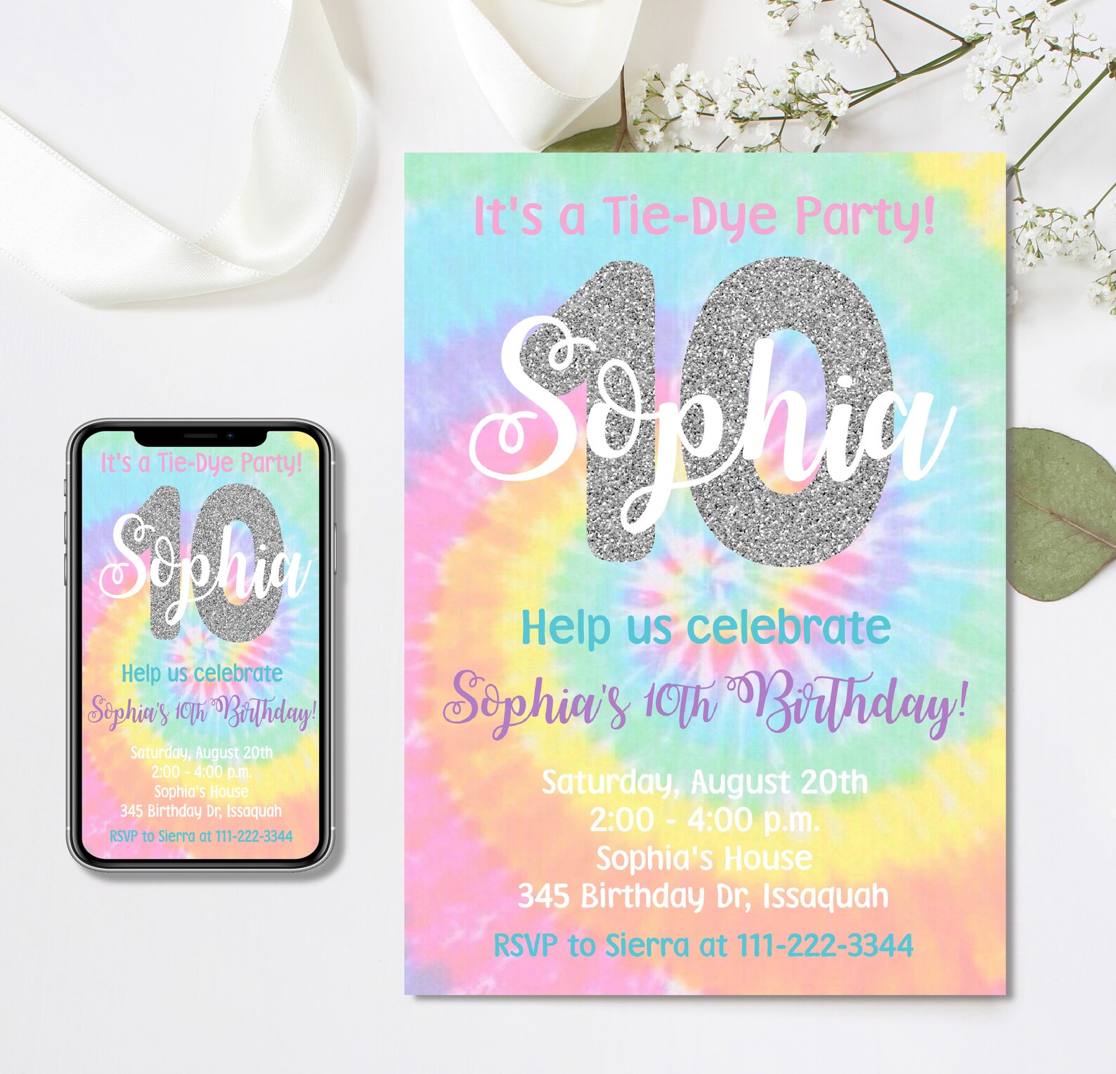 Editable Tie Dye Invitation Tie Dye Birthday Invitation - Etsy