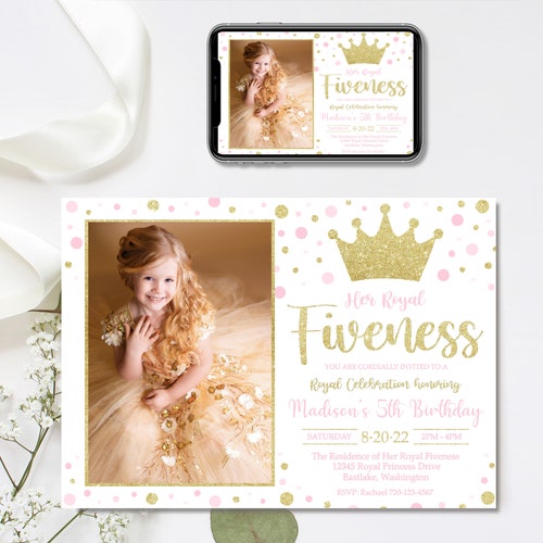 Her Royal Fiveness Photo Invitation Princess Birthday - Etsy