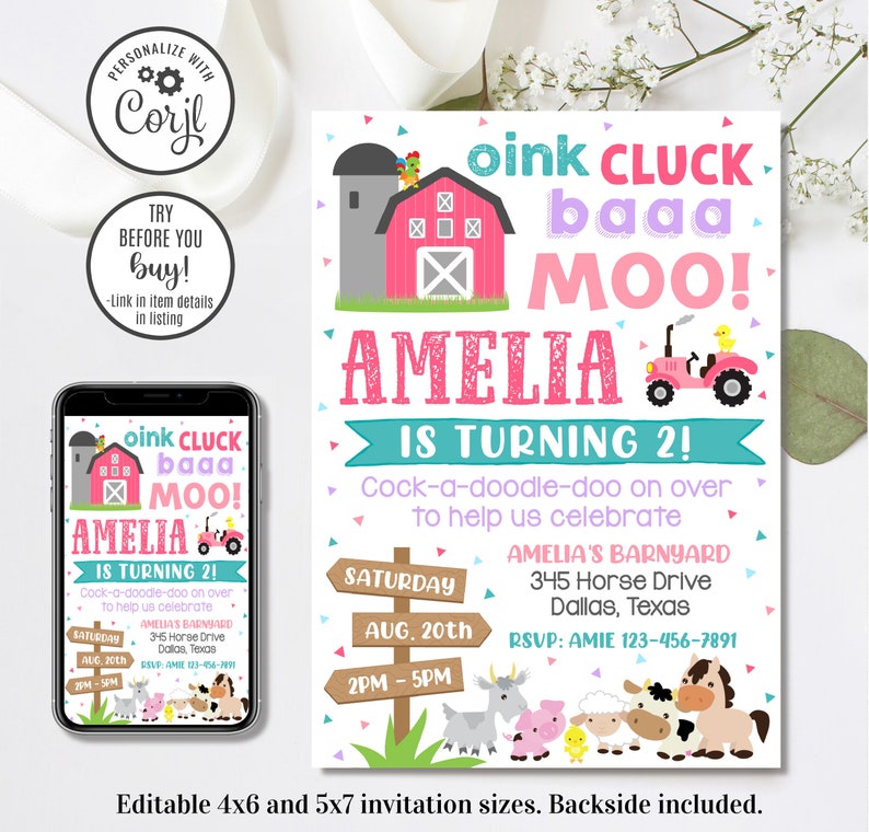 Editable Farm Invitation Farm Birthday Invitation Template - Etsy