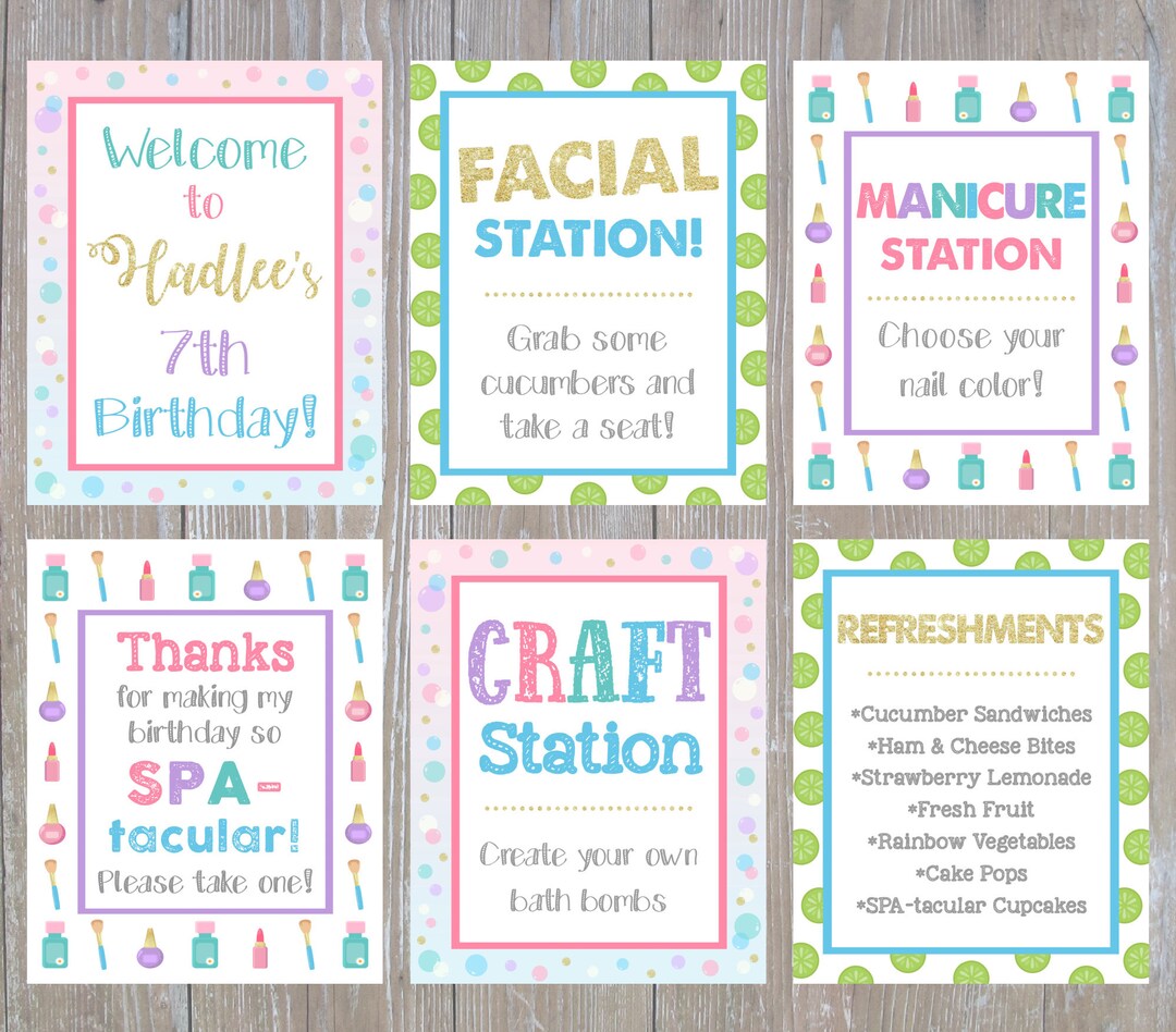 Editable Spa Signs, Spa Birthday Signs, Spa Posters, 8x10 - Etsy