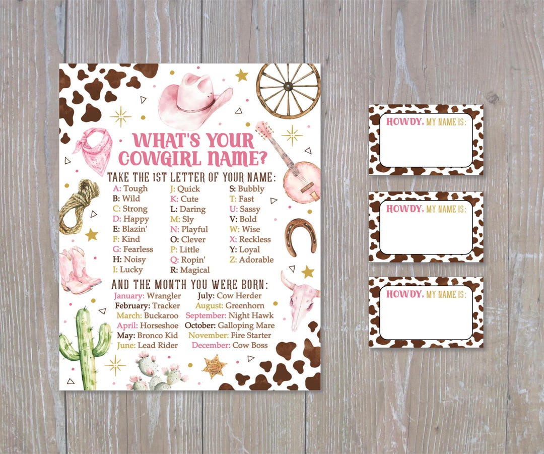What's Your Cowgirl Name Printable, Cowgirl Name Game, Cowgirl Birthday ...