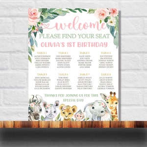 Editable Safari Seating Chart, Wild One Seating Chart, Wild One ...