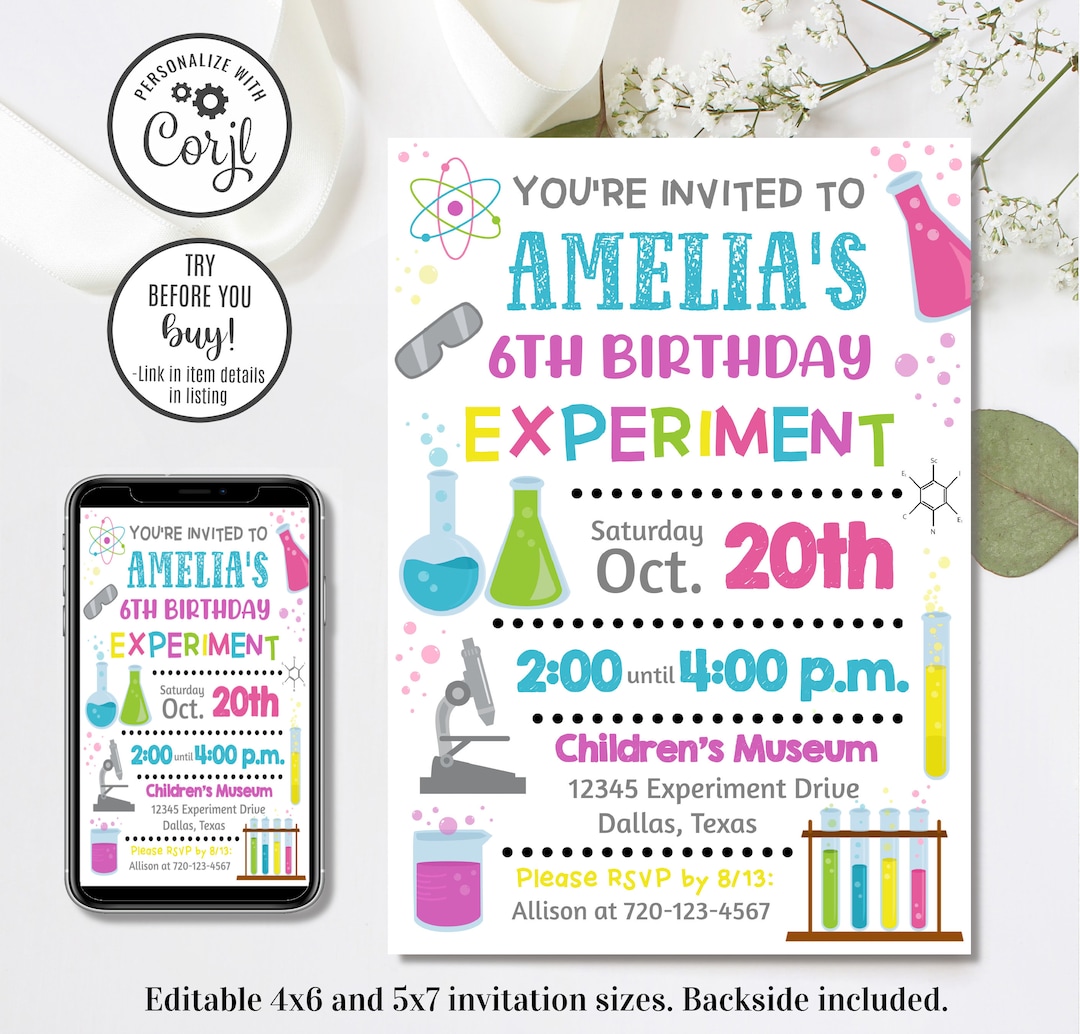 Editable Science Invitation, Science Birthday Invitation, Children's ...