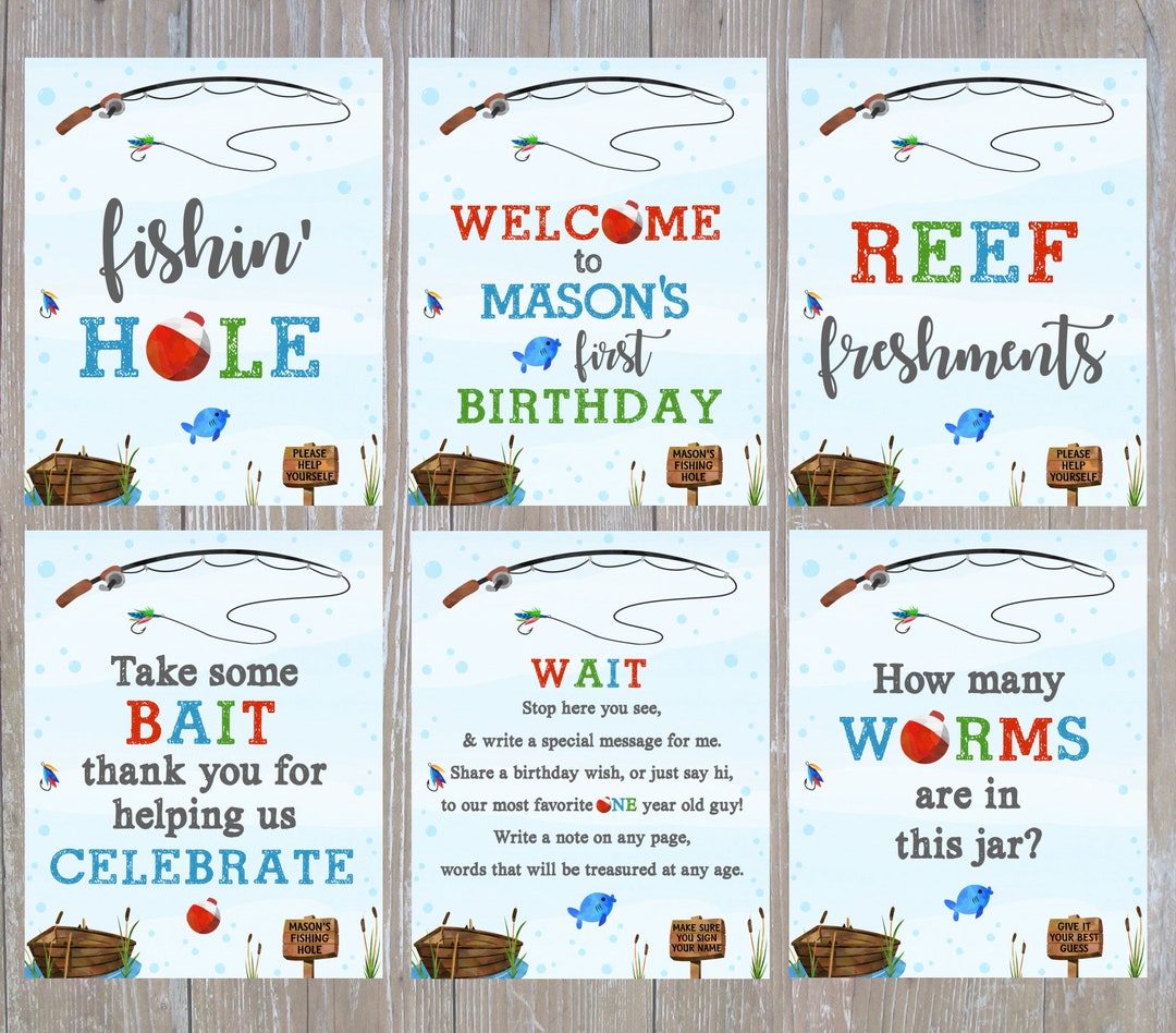 Editable Fishing Party Signs, Fishing Birthday Signs, 1st Birthday ...