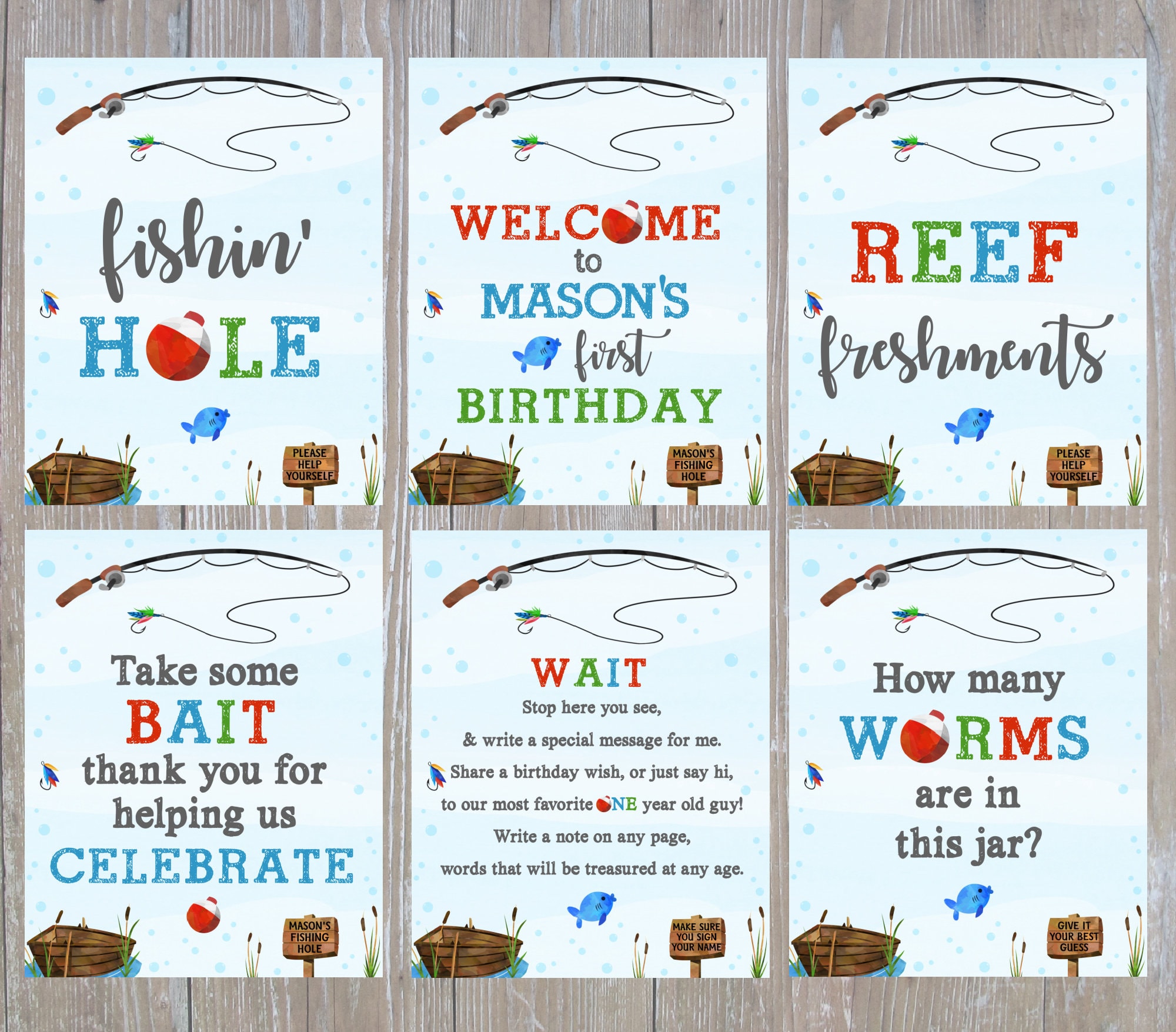 Editable Fishing Party Signs, Fishing Birthday Signs, 1st Birthday ...
