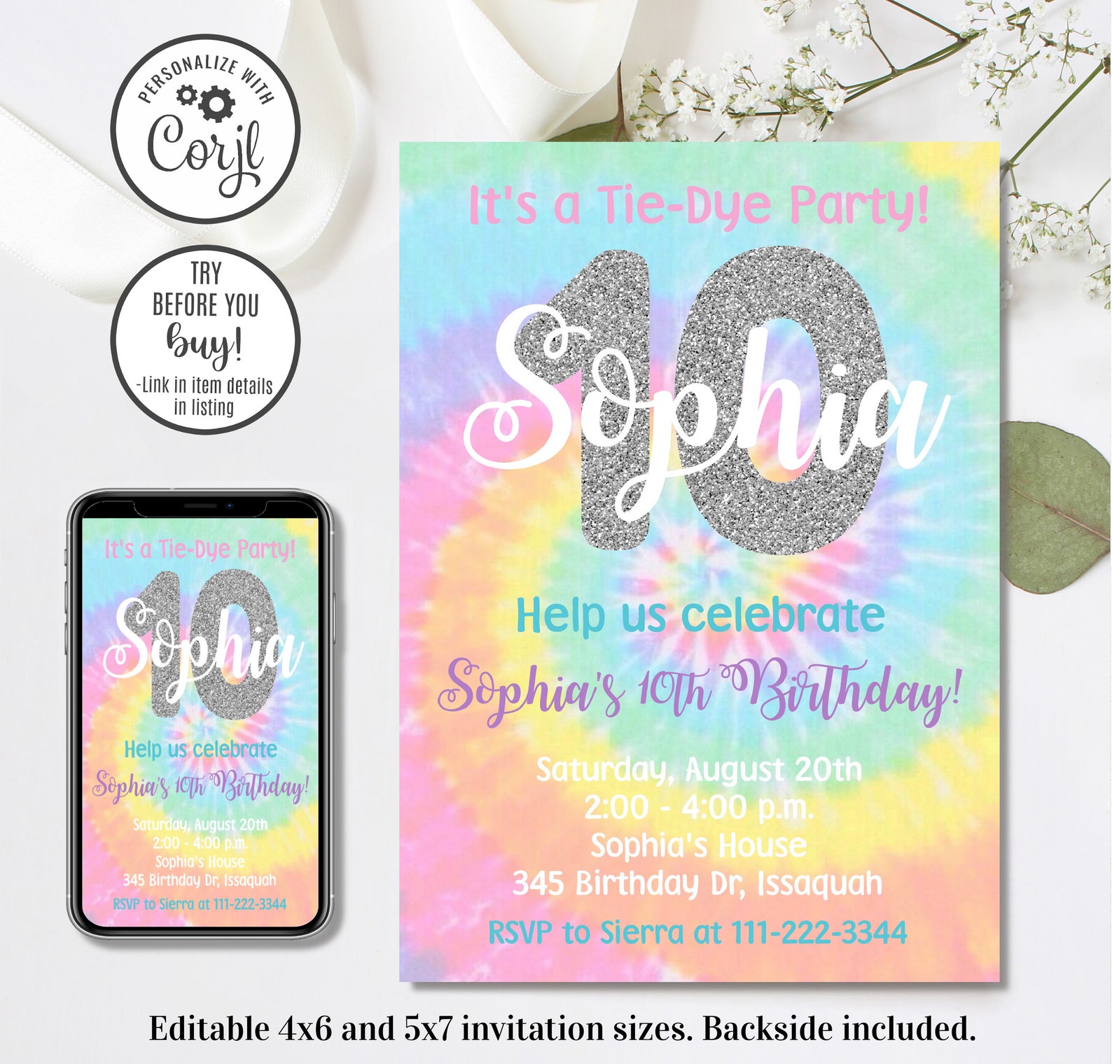 Editable Tie Dye Invitation Tie Dye Birthday Invitation 4x6 - Etsy