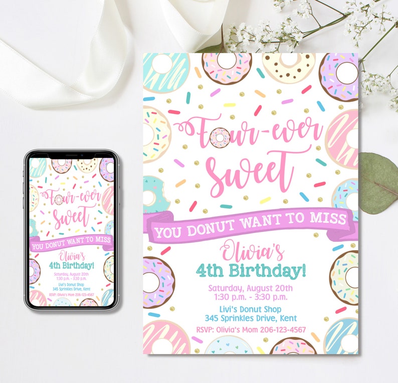 Editable Donut Invitation Four-ever Sweet Invitation Donut | Etsy