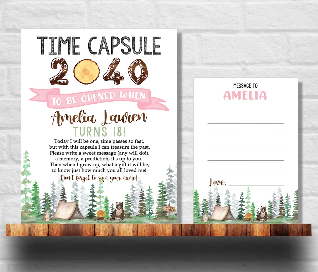 Editable Girl Happy Camper Time Capsule, One Happy Camper Birthday Sign ...