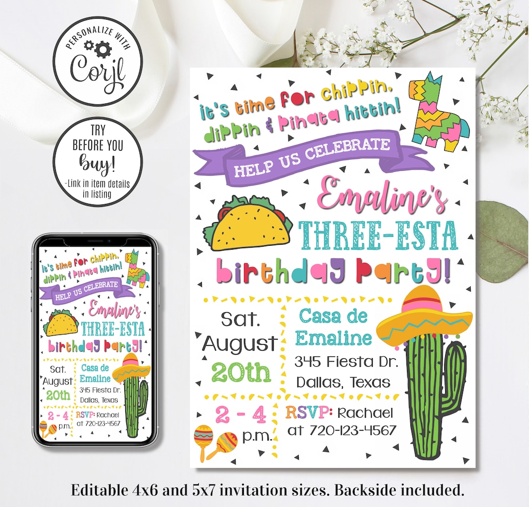 Editable Three-esta Invitation, Three-esta Birthday Invitation, 3rd ...