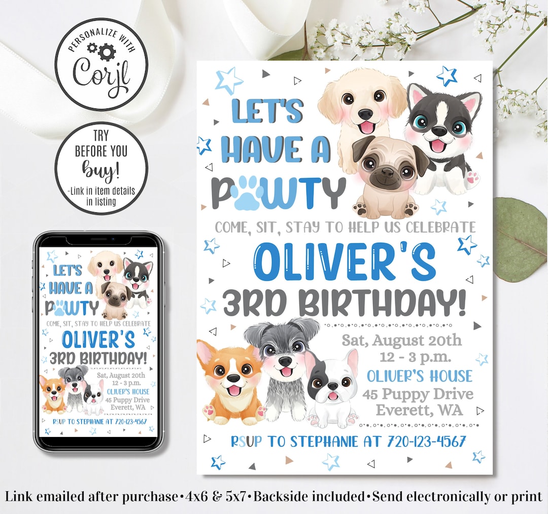 Editable Puppy Invitation, Puppy Birthday Invitation, Puppy Pawty, Come ...