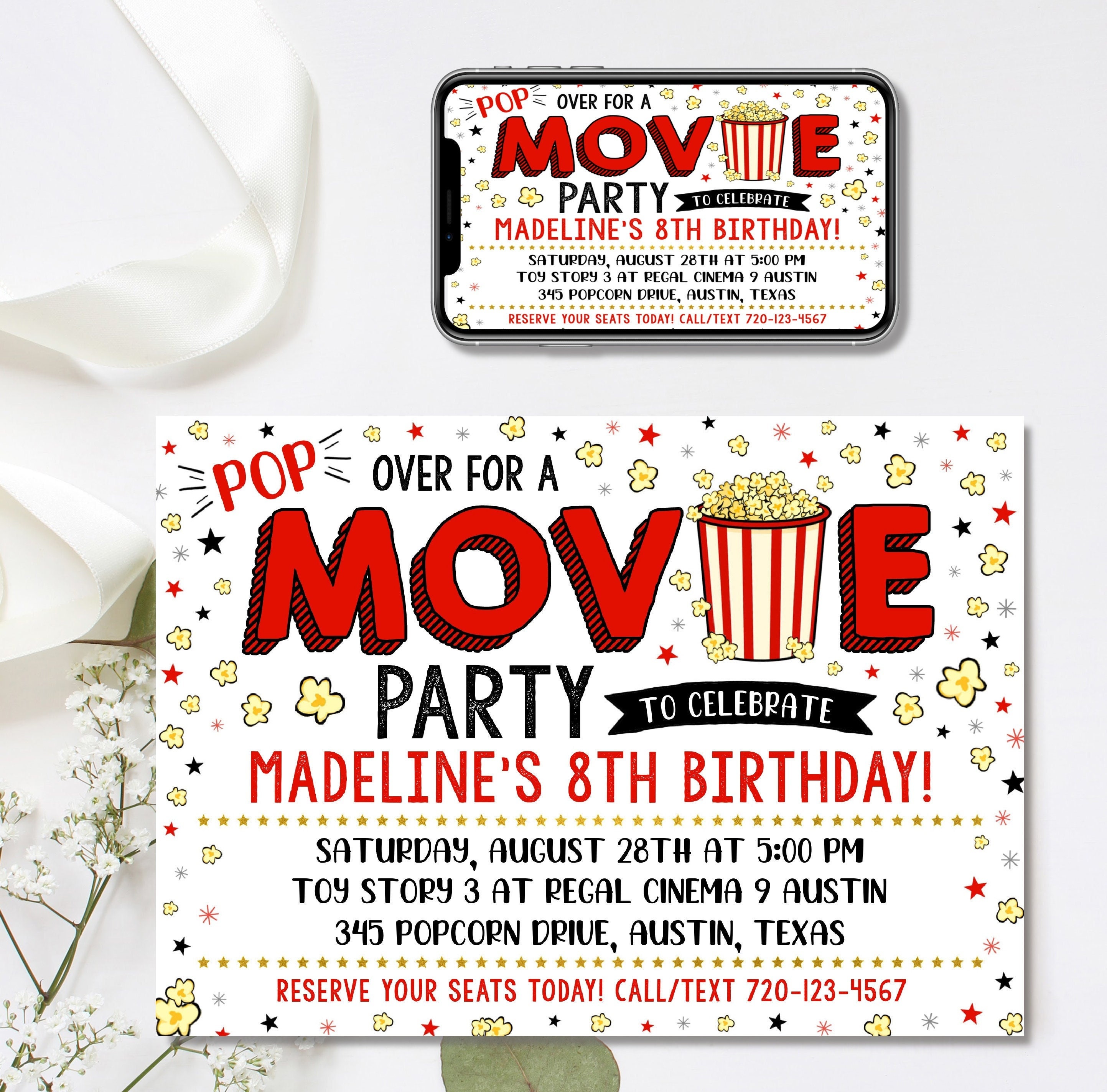 Editable Movie Invitation Movie Birthday Invitation Template | Etsy