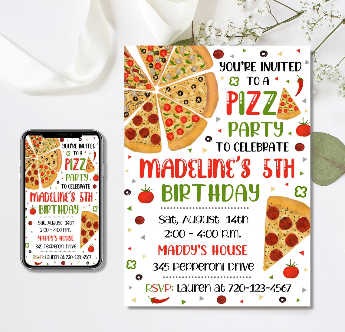 Editable Pizza Party Invitation Pizza Birthday Invitation | Etsy