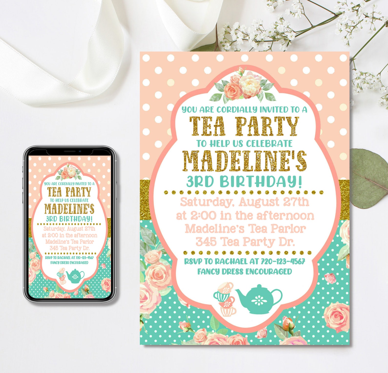 Editable Tea Party Invitation Par-tea Invitation Tea Party - Etsy