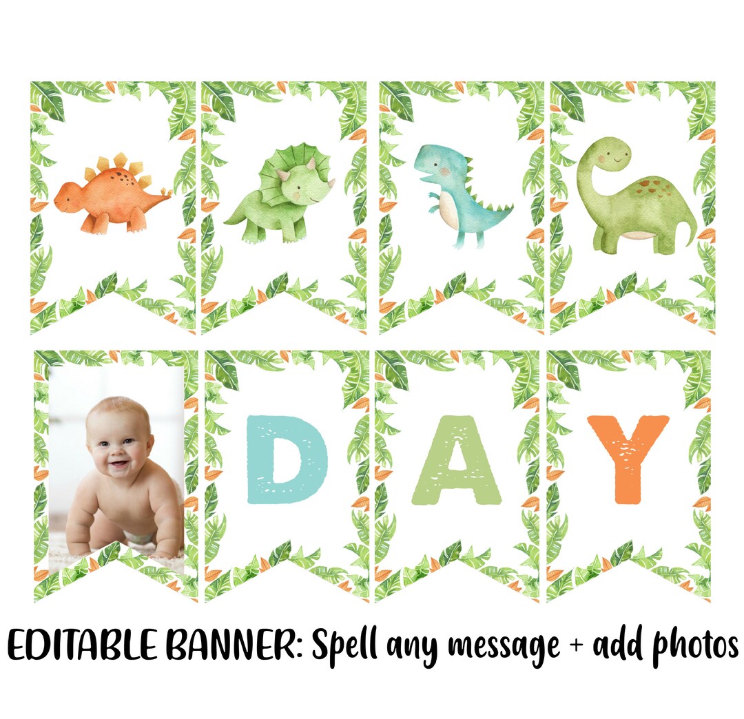 Editable Dinosaur Banner, Dino Birthday Banner, Dinosaur Decor ...