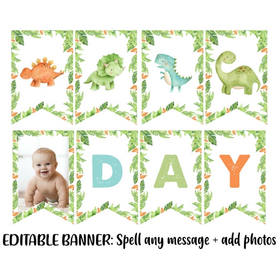 Editable Dinosaur Banner Dino Birthday Banner Dinosaur - Etsy