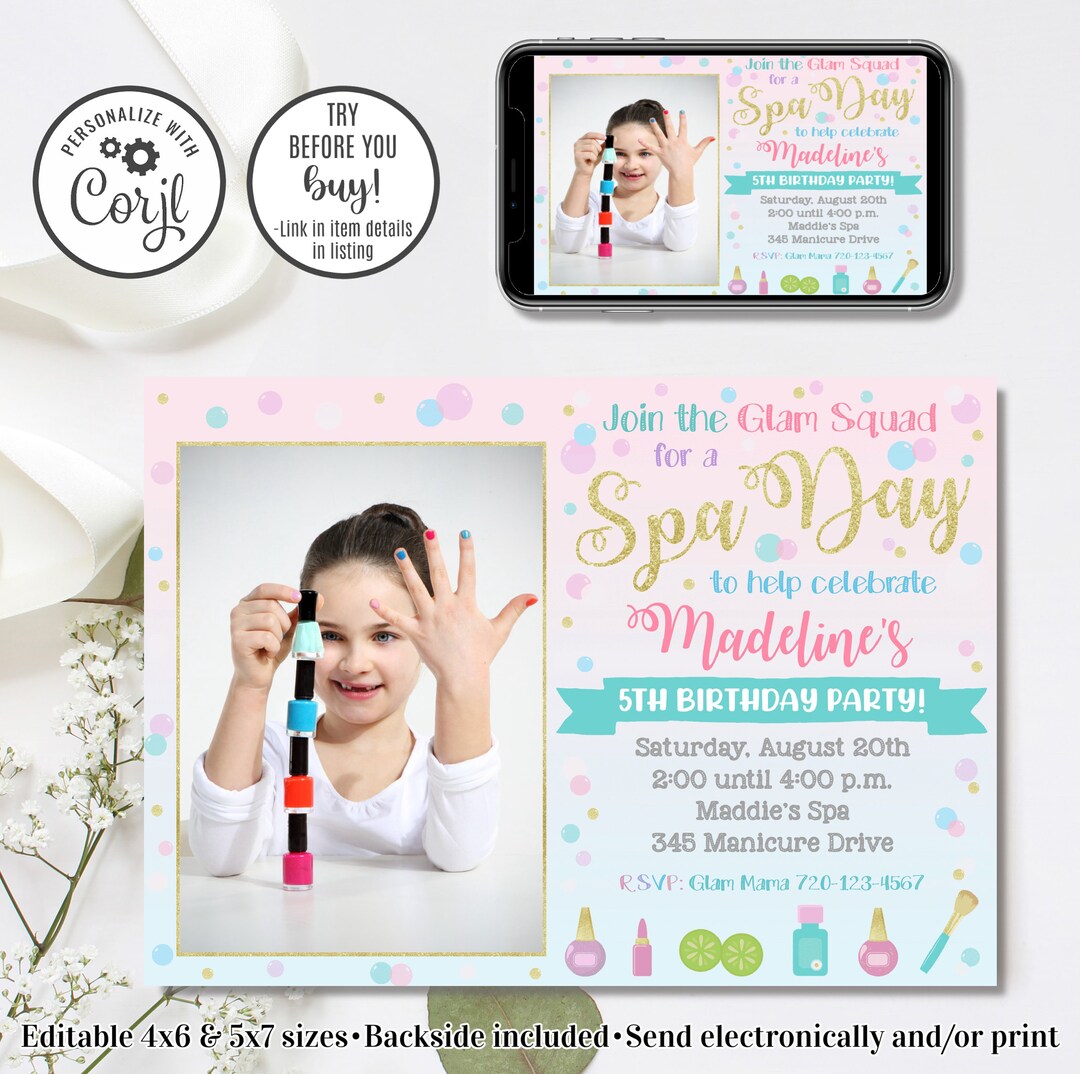 Editable Spa Invitation, Spa Birthday Invitation, Spa Day Invitation ...