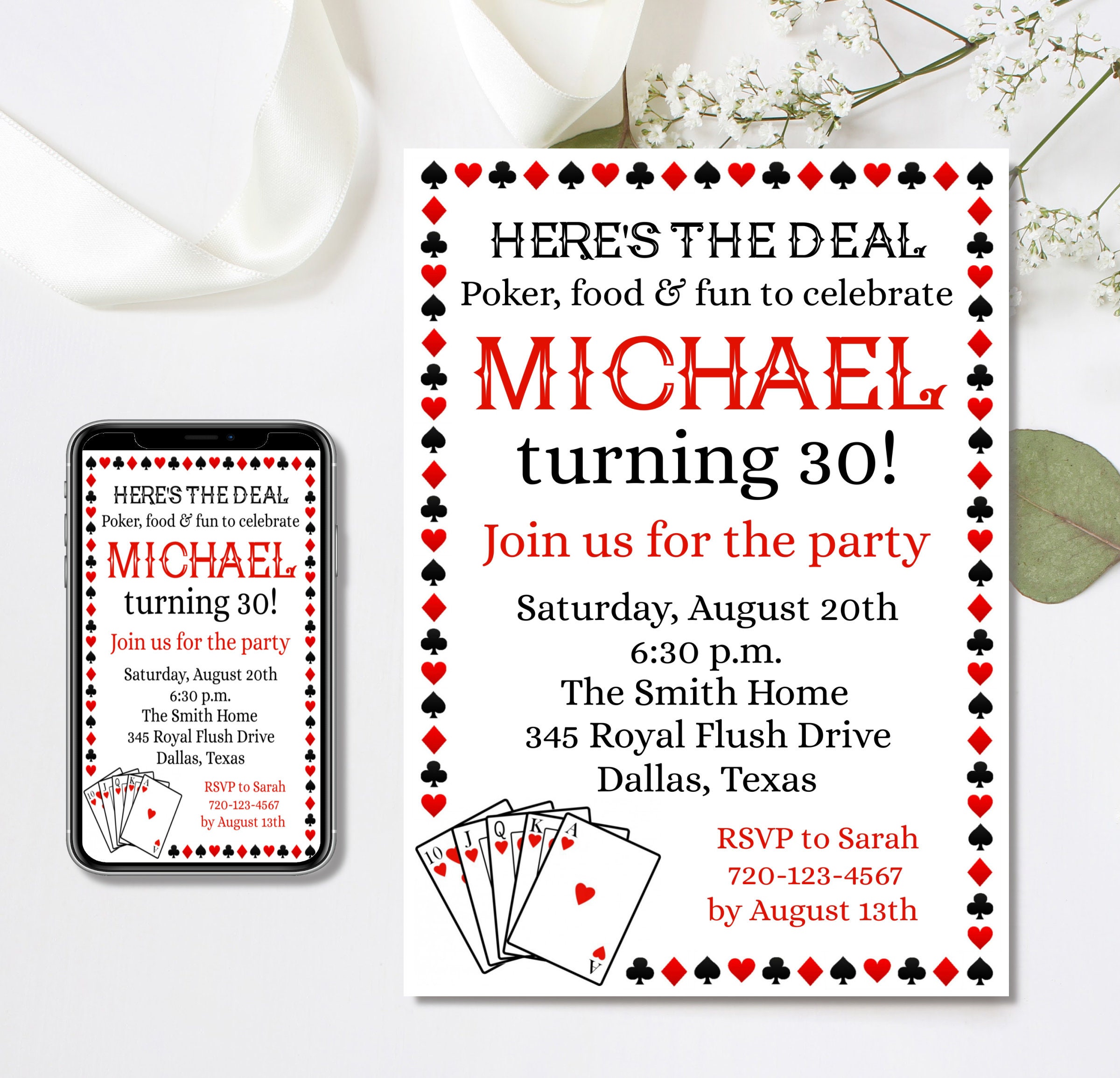 Editable Poker Invitation Poker Birthday Invitation Adult | Etsy