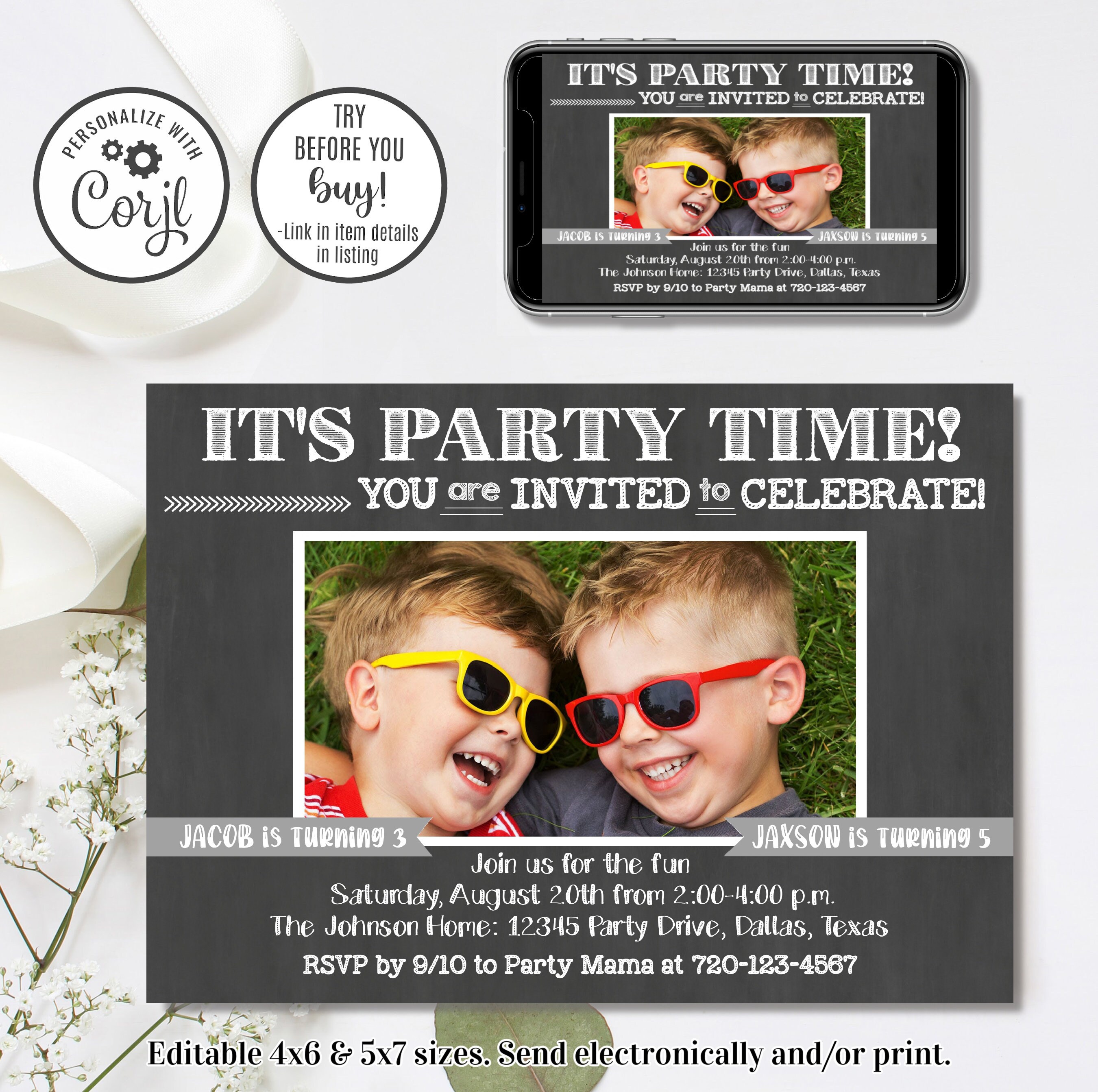 Editable Double Birthday Invitation Joint Birthday - Etsy